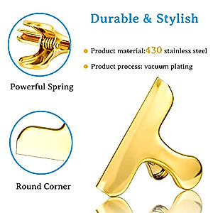 10 Pack Gold Chip Clips, Stainless Steel 3 Inch Heavy Duty Large Bag Clips for Coffee Snack Bread Potato Bags Kitchen &Office Usage Metal Clips (GSJ-10)