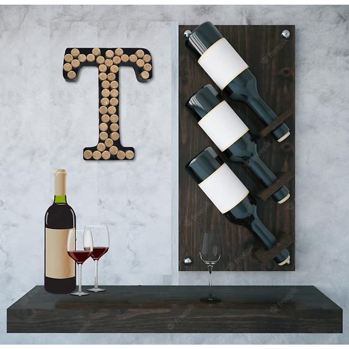Premium Metal Letter Wine Cork Holder Is A Perfect Bar Decor Made of Durable Metal and A Glossy Black Finish With Rounded Edges , This Bar Cart Accessories Is Easy To Hang , Letter T (9,7”x 2”x 12,2”)