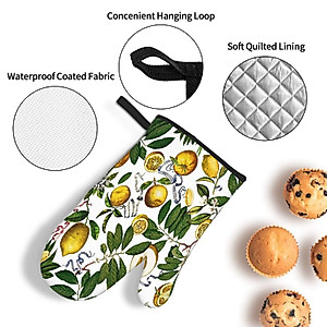 Watercolor Yellow Lemon Oven Mitts and Pot Holders Set of 3 Lemons Hot Pads with Non-Slip Heat Resistant Microwave Golves for Kitchen Cooking Grilling BBQ
