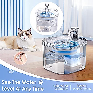 Kactoily Water Fountain for Cats Inside Pet Fountain Cat Water Dispenser Automatic 61oz/1.8L Ultra-Quiet Cat Drinking Fountains(USB Adapter, Brush, Cloth, 2*Filter)
