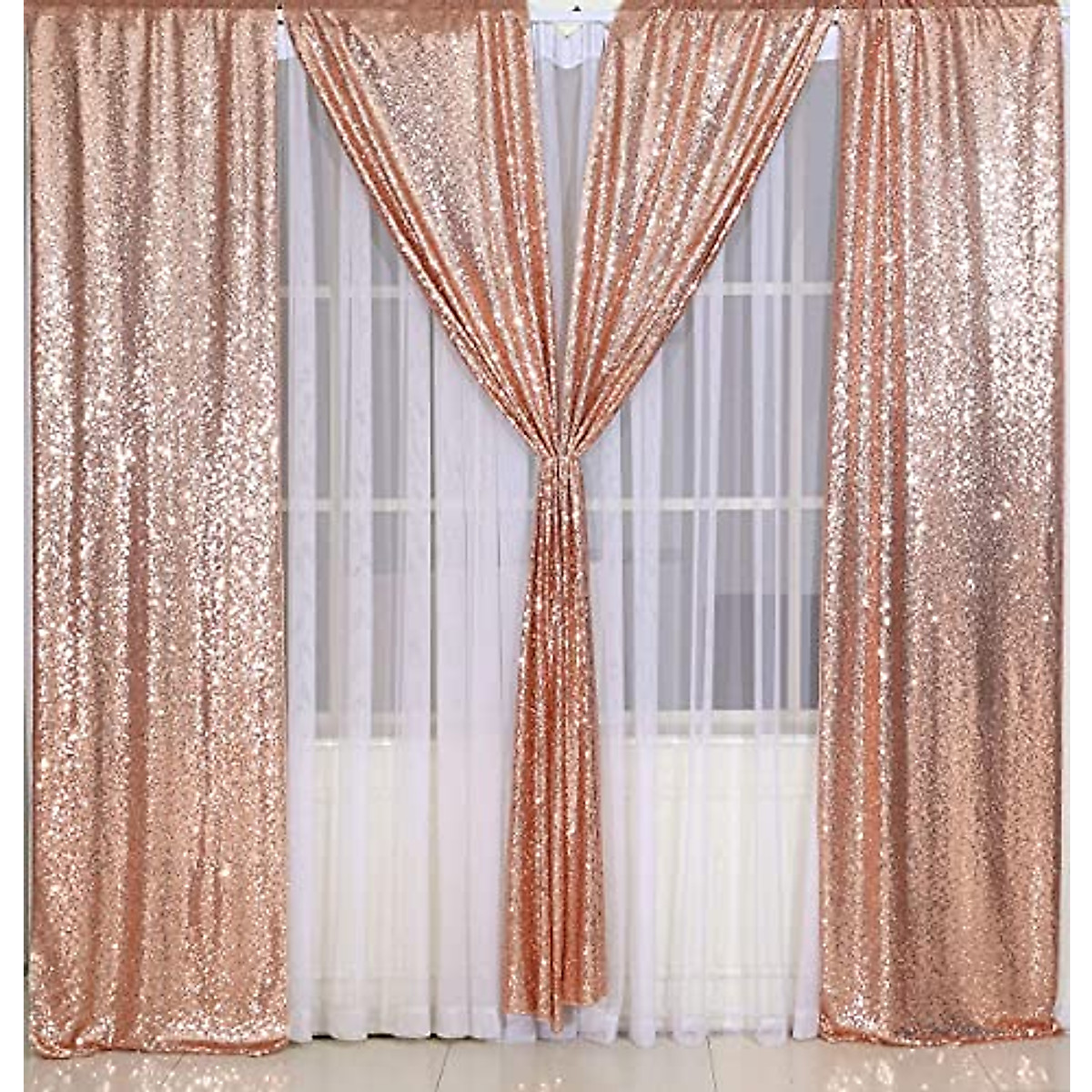 Poise3EHome Rose Gold Sequin Backdrop 2Ft x 8Ft x 2 Panels Sparkly Drape Seamless Photography Curtain for Wedding/Party