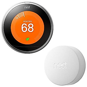 Google Nest T3007ES Learning Thermostat - 3rd Gen - (Stainless Steel) with Nest Temperature Sensor (T5000SF)