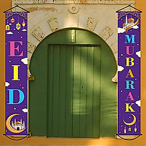Eid Mubarak Decorations Eid Porch Sign Ramadan Mubarak Banner Backdrop for Eid Party Supplies