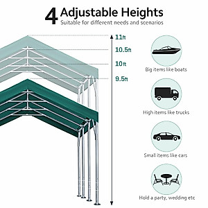 ADVANCE OUTDOOR 12x20 ft Heavy Duty Carport Car Canopy Garage Boat Shelter Party Tent, Adjustable Peak Height from 9.5ft to 11ft, Green