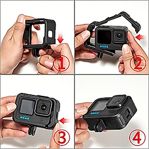 FitStill Protective Accessories Kit Frame Mount Housing Case Compatible with GoPro Hero 9/10/11 Black,Vlog Cage Case with Cold Shoe Adapter &Side Cover & Lens Caps &Quick Pull Movable Socket and Screw