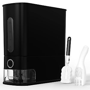 Retail Blade Rice Dispenser - 26.5 lbs Rice Storage Container with Measuring Cup, Rice Scoop & Sponge – Large Cereal Grain Bucket with Scale for Kitchen Pantry Organization, BPA-free, Airtight (Black)