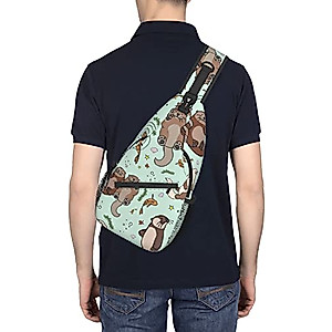 Sea Otter Unisex Sling Backpack Crossbody Shoulder Bags for Men Women Lightweight Daypacks Casual Chest Bag with Adjustable Strap for Walking Biking Hiking Travel Sport Gym