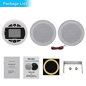 Herdio Marine Radio and Speakers Kit, Marine Gauge Head Unit Compatible with Bluetooth +4 Inch Marine Ceiling Flush Wall Mount Speakers+Rubber Flexible Mast FM AM Antenna(White)