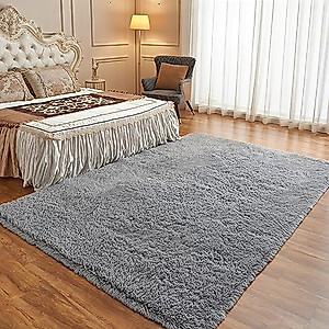 Arbosofe Rugs for Living Room, Area Rug for Bedroom, 8 x 10 Clearance Light Grey Nursery Room Rug, Large Throw for Playroom Room- Soft, Fluffy, Shaggy Carpets for Kids Room Girls