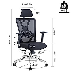 Ticova Ergonomic Office Chair - High Back Desk Chair with Adjustable Lumbar Support, Headrest & 3D Metal Armrest - 130°Rocking Mesh Computer Chair