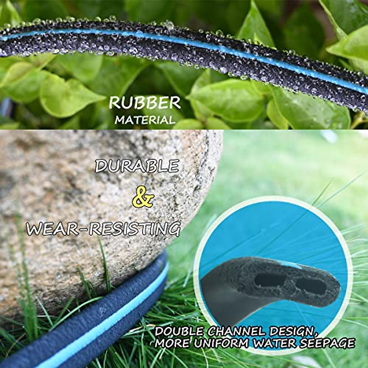 AMRITA Flat Soaker Hose Kit 100FT (25FT Pack of 4) with Brass ends , , Heavy Duty Rubber Garden Hose, Saves 70% Water for Lawn, Garden Beds. （25ft x 4 Pack）