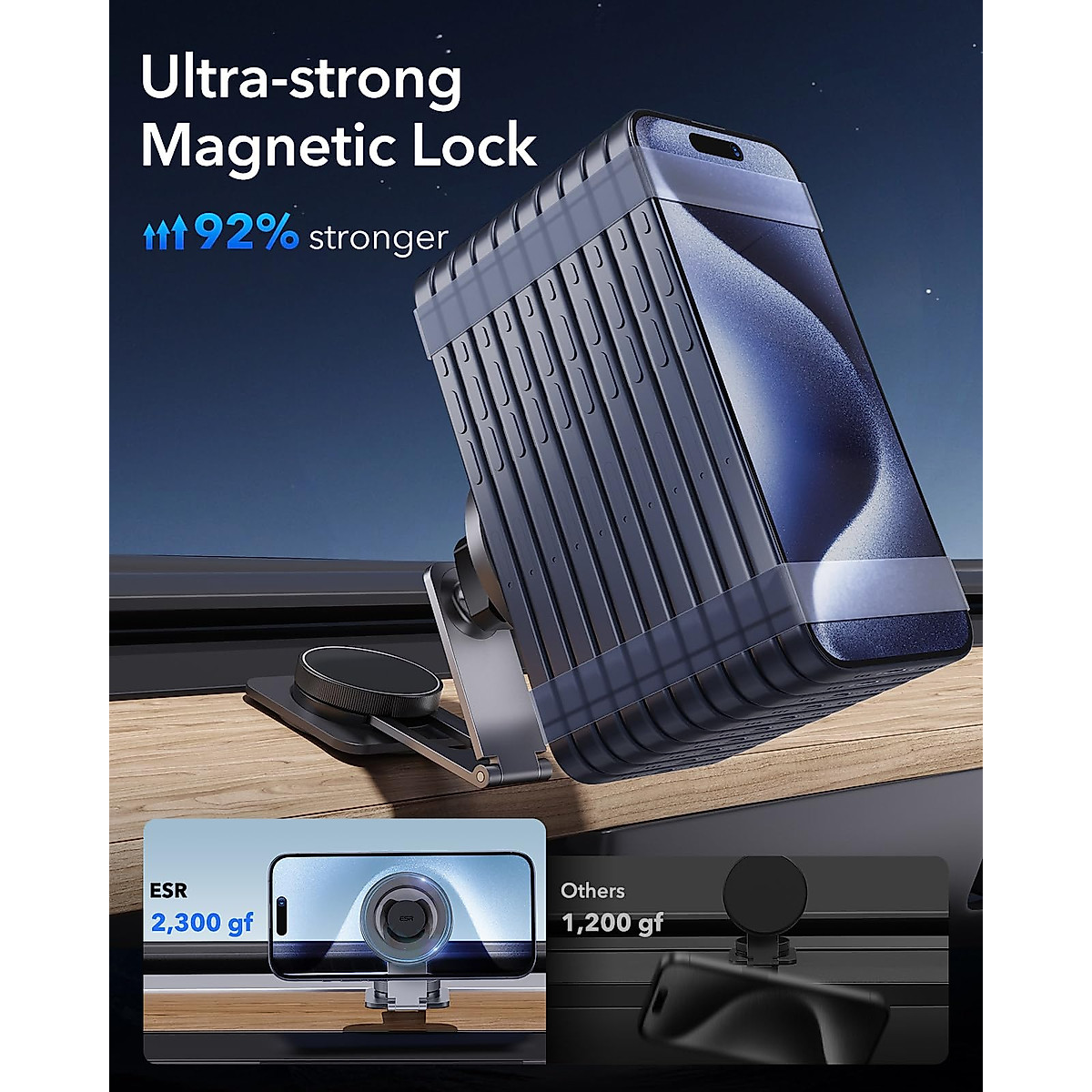 ESR for MagSafe Car Mount, Foldable Dashboard/Tesla Magnetic Car Mount,Tesla Touchscreen Car Phone Holder Mount, Magnetic Phone Holder for Car, for iPhone 15/14/13/12, Charging Not Supported, Grey