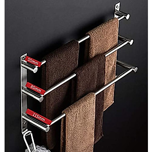 Towel Racks for Bathroom Towel Holder Wall-Mounted Towel Rack Towel Rail 304 Stainless Steel Bathroom Three-bar Towel Rod with Hook Kitchen Rack Towel Rack Bathroom Accessories (Color : 70cm)