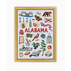 Alabama Collection CS1859 - Counted Cross Stitch KIT#2 Prime. Set of Threads, Needles, AIDA Fabric, Needle Threader, Embroidery Clippers and Printed Color Pattern Inside.