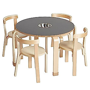 ECR4Kids Bentwood Chalkboard Table and Chair Set, Kids Furniture, Natural, 5-Piece