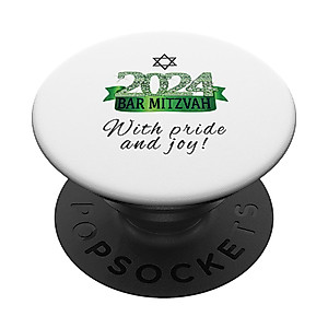 2024 Bar Mitzvah I Pride & Joy I White Green Banner Decor PopSockets Standard PopGrip