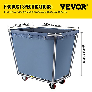 VEVOR Basket Truck, 8 Bushel Steel Canvas Laundry Basket, 3" Diameter Wheels Truck Cap Basket Canvas Laundry Cart Usually Used to Transport Clothes, Store Sundries Suitable for Hotel, Home, Hospital