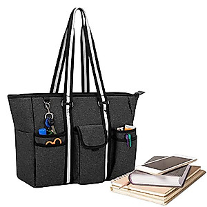 CURMIO Teacher Work Bag with Bottom Support Pad, Large Teacher Tote Bag with Laptop Sleeve for School, Office, Black (Bag Only, Patented Design)