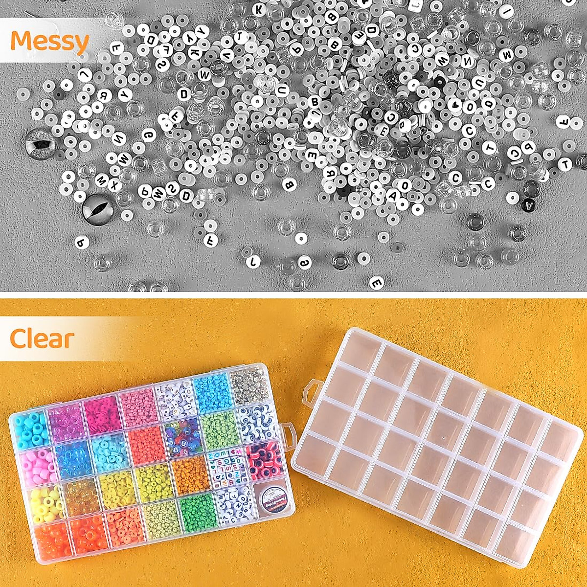 Eppingwin 28 Grids Bead Organizer, Craft Organizers and Storage, Acrylic Organizers, Plastic Bead Organizer Box for Crafts Organizing Storing