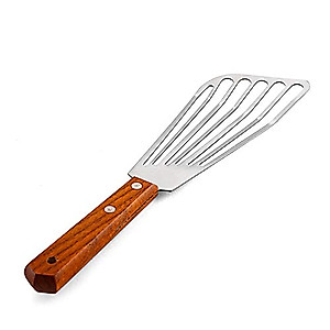 11-inch Stainless Steel Fish Spatula Turner, Slotted Turner with a wooden handle, Kitchen Metal Spatula for Flipping Frying Grilling
