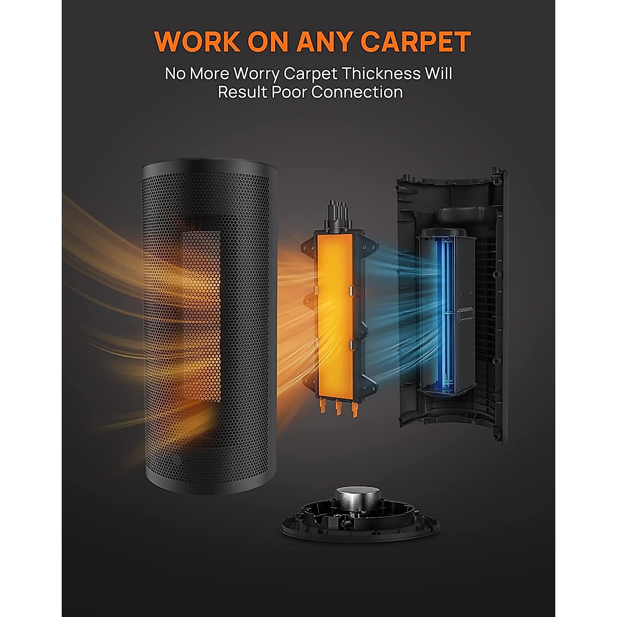 Space Heater for Indoor Use, 1500W Fast PTC Ceramic Heating, 3s Instant Heating, 70° Oscillating,Tip-Over Protection, Small Heater for Office, Bedroom and Desk Use, Black