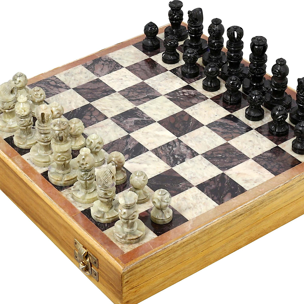 Ajuny Beautifully Crafted Unique Stone Art Chess Set Hand Carved Stone Pieces Board Size 10x10 Inches