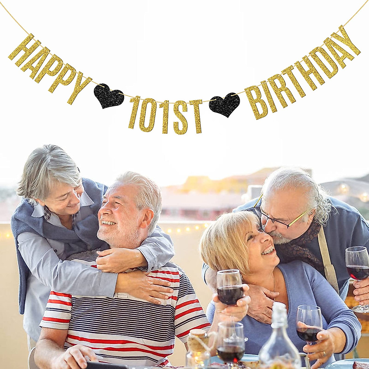 WeBenison Happy 101st Birthday Banner 101 Years Loved/Cheers to 101 Years Birthday Party Decoration Supplies/Gold Glitter