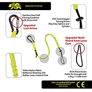 BearTOOLS Tool Lanyard with Buckle Strap – Clip Bungee Cord – Heavy Duty Screw Locking Carabiner – Fall Protection and Safety – Adjustable Loop End – Tough Tether – Construction - 0929YS (10 Pack)