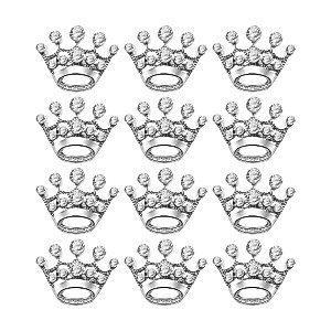 ULTNICE 12pcs Tiara Crown Brooch Pin Wedding Party Pageant Brooch (Silver)