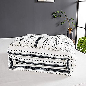 Luxlovery Boho White Comforter Set King Farmhouse Bedding Comforter Set King Size Black and White Aztec Comforter Striped Cotton Geometric Folkloric Comfy Cotton Bohemian Comforter Blanket Quilts