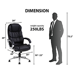 Ergonomic Office Chair, Height Adjustable Pu Leather Office Chair with Padded Armrests and Lumbar Support, 250 Lbs Heavy Duty Swivel Desk Chair Computer Chair for Men Women, Desk Chairs with Wheels