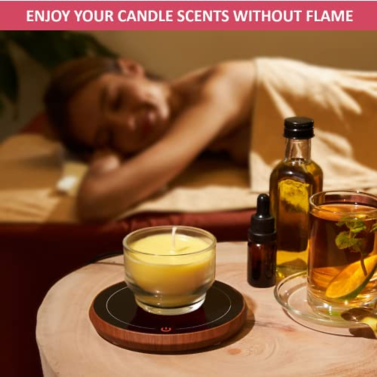 Nouvati Candle Warmer/Mug Warmer/Coffee Warmer for Desk Auto Shut-Off: Excellent Heating, 2 Heating Modes, Safety Features, Sleek & Compact; Tea Warmer (Wood Grain) 2.0