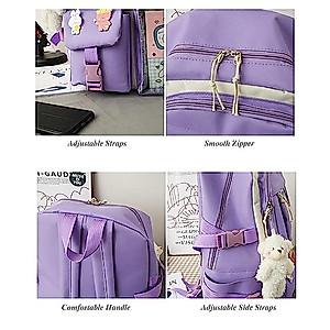 JHTPSLR Kawaii Backpack Set of 5 with Pins and Accessories Bunny and Carrot Plushies Cute Aesthetic Display Window Backpack Set (Blue)