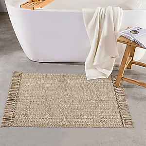 Small Boho Bathroom Rugs,2'x3' Tan Cream Washable Entryway Rug Farmhouse Throw Rug Cotton Woven Reversible Bedroom Rug, Kitchen Mat Carpet for Entrance Bedroom Laundry Living Room