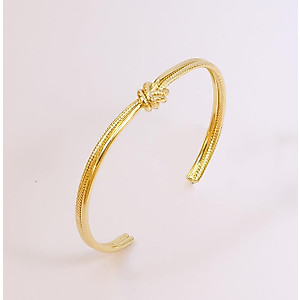 MANZHEN 14K Real Gold Plated bracelets Simple Knot Bangle Cuffs for Women Adjustable Sailor Love Knot Bangle Bracelet Bridesmaid Gift (Gold)