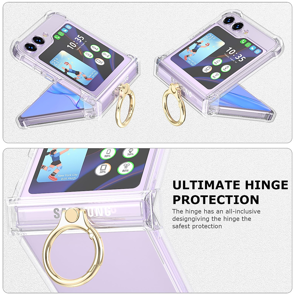 Galaxy Z Flip 5 Case with Hinge Protection Clear Samsung Flip 5 Case with Kickstand for Samsung Galaxy Z Flip 5 5G (2023) - Clear