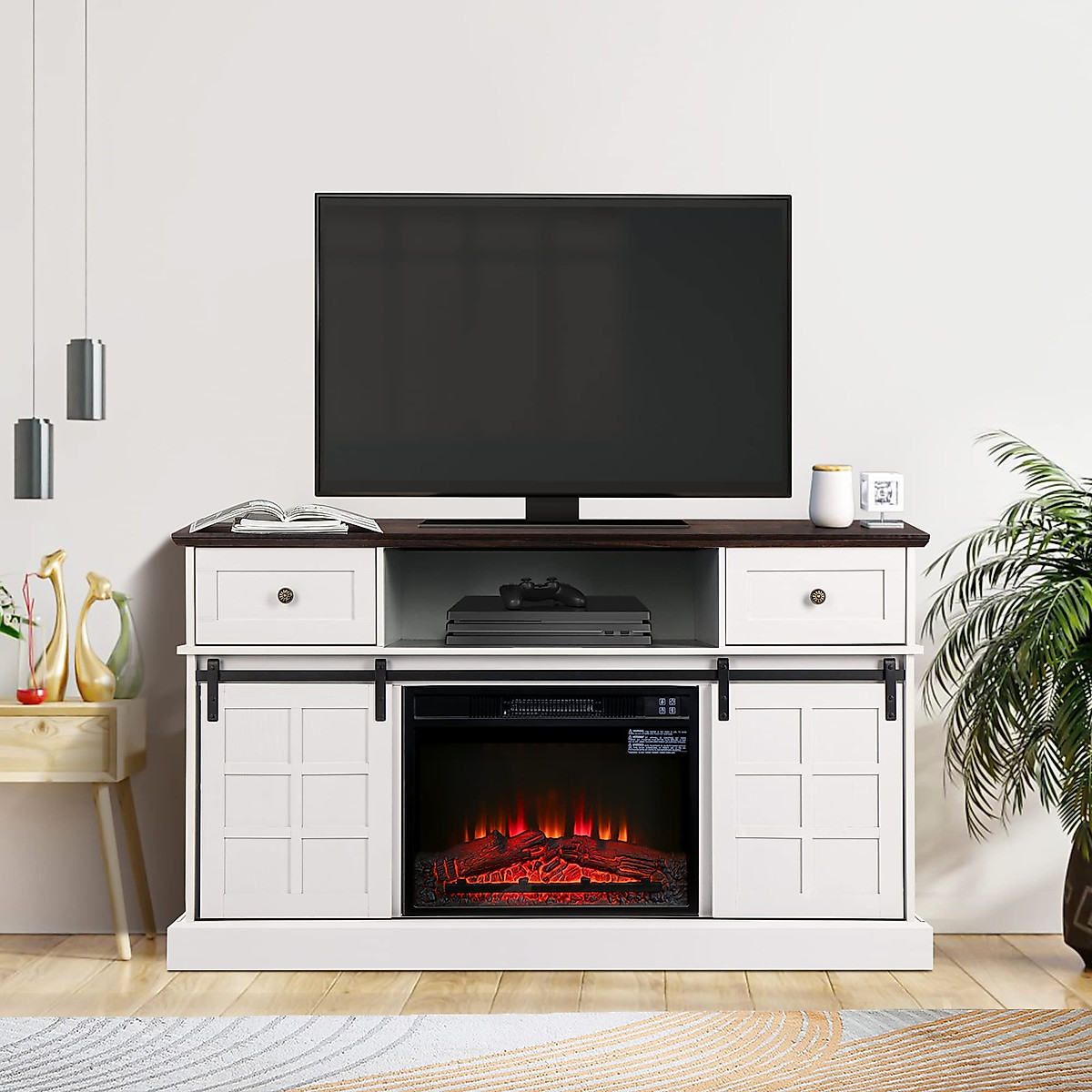 HolliWill 23 Inches Electric Fireplace Insert Heater, Realistic Adjustable Flames and Wireless Remote Control, Built-in Timer & Thermostat, Overheat Protection, Indoor Black 3D Infrared Fireplace