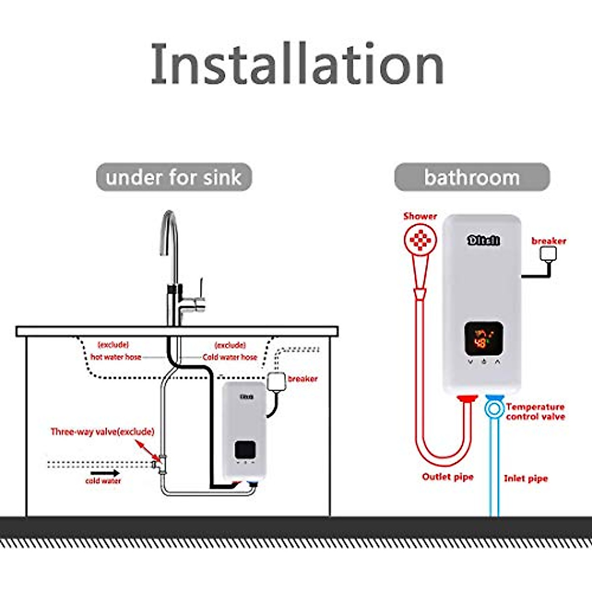 240V 5.5KW 4.5KW 3.5KW Instant Electric Hot Tankless Water Heater 3 Power Levels for Bathroom Kitchen RV Camping