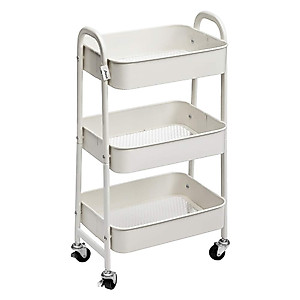AGTEK Makeup Cart, Movable Rolling Organizer Cart, White 3 Tier Metal Utility Cart