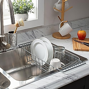 Kitchen Details Sink Dish Drainer Drying Rack | Dimensions: 19. 92" x 7. 99" x 5. 12" | Space Saving | Kitchen | Fits Over Standard Sink | Grey