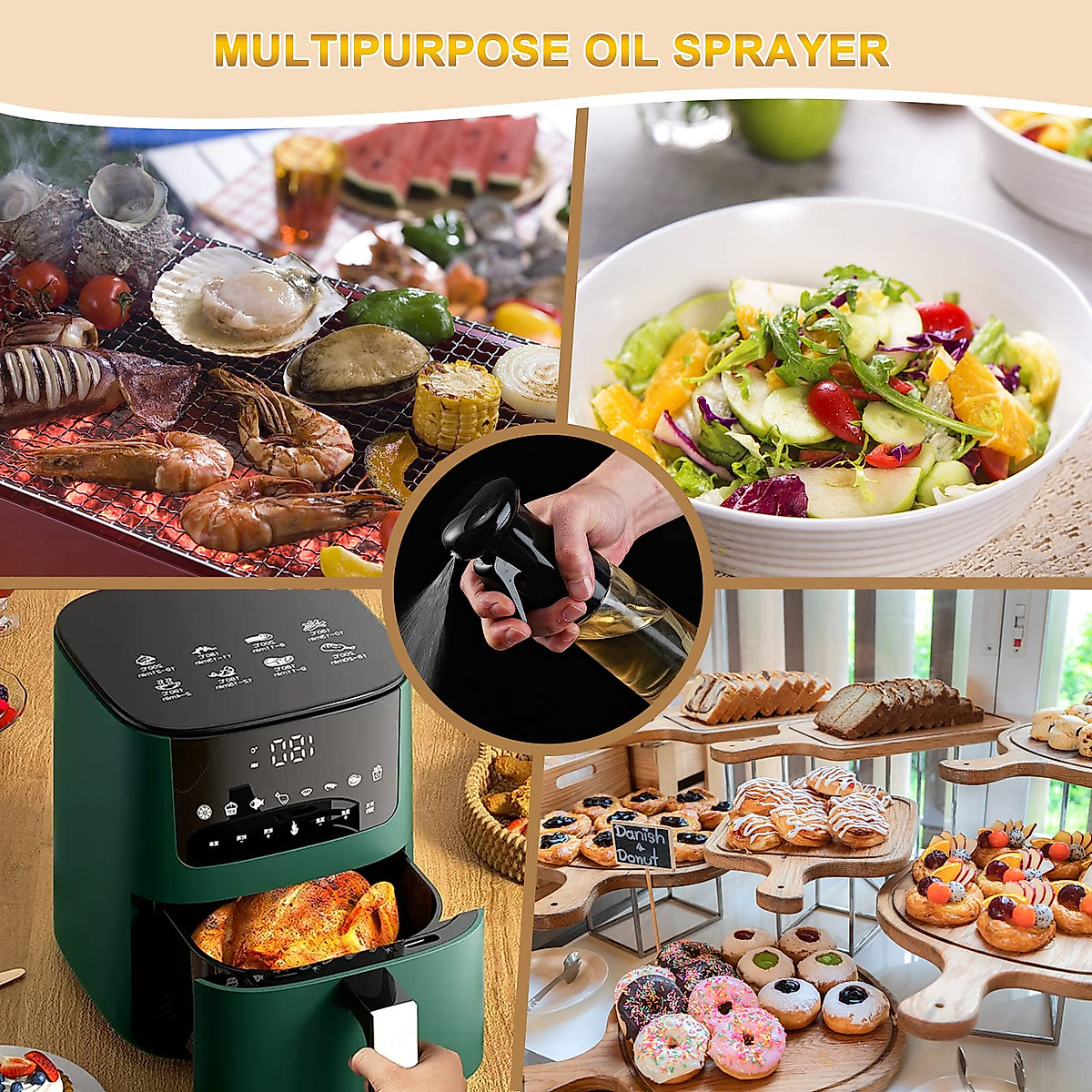 Olive Oil Sprayer for Cooking - 200ml Olive Oil Mister Glass Oil Spray Bottle, Refillable Food Grade Oil Vinegar Spritzer Sprayer Bottles for Kitchen, Air Fryer, Salad, Baking, Grilling, Frying