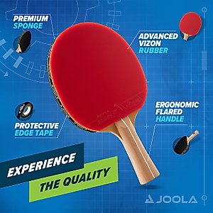 JOOLA Omega Control - Tournament Performance Ping Pong Paddle - Table Tennis Racket for Advanced Training with Flared Handle - Includes Vizon Table Tennis Rubber - Designed for Control
