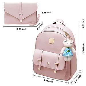Barsine Girl Mini Backpack Set Cute Leather Small Backpack for Teen Girls Bookbag Purse, Pink
