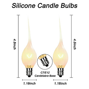 Konictom Silicone Dipped Candle Light Bulbs,Clear Silicone Decorative Light Replacement Bulbs 120 Volt 5 Watts,C7/E12 Candelabra Base for Christmas Chandelier Electric Window Candle,12 Pack
