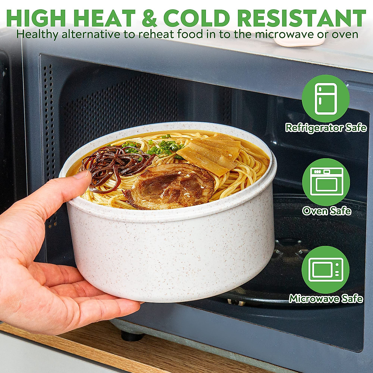 AI LOVE PEACE Microwave Instant Ramen Lunch Bowl Wheat Straw with Steam Release Vent Airtight Clip Lock Container,Microwave Safe ramen bowl with chopsticks for Working Adults, and Families