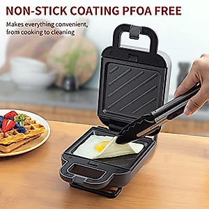 Waffle Maker Mini, Sandwich with Removable Plates 3-in-1, Breakfast Waffle Iron Machine Small Belgian, Donut Maker, Non-Stick, Compact Design, Grilled Cheese, Keto Chaffles, Paninis, Gray 600W BEZIA