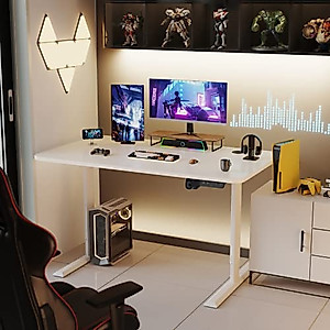 JUMMICO Standing Desk Electric Adjustable Desk Large 55 x 24 Sit Stand Up Desk Home Office Computer Desk Memory Preset with T-Shaped Metal Bracket and Holes for Routing Cables, White