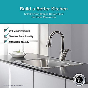 Kraus KTM25 25 inch Topmount Single Bowl 18 gauge Stainless Steel Kitchen Sink