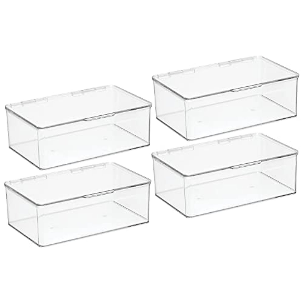 mDesign Plastic Playroom and Gaming Storage Organizer Box Containers with Hinged Lid for Shelves or Cubbies, Holds Small Toys, Building Blocks, Puzzles, Markers, Controllers, or Crayons, 4 Pack, Clear