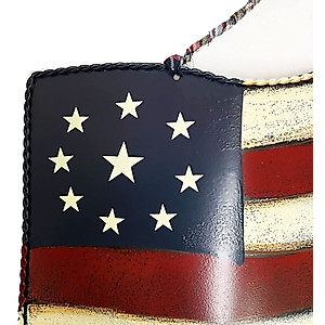 Rustic Metal Antique Hanging American Flag Wall Decor Patriotic Garden Porch Indoor Outdoor Wall Art, 4th of July Decoration